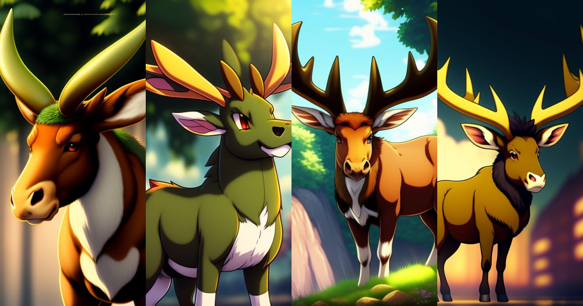 Lexica - Anime illustration of a Pokemon Green Moose with Large Horns