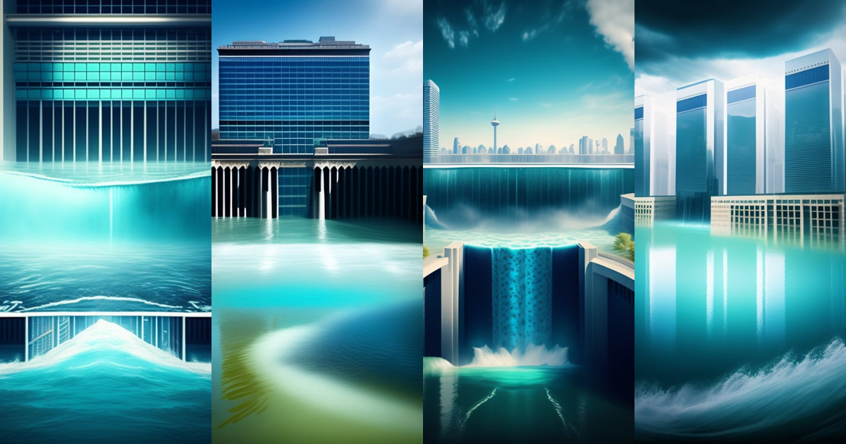 Lexica - Dam cracked, massive blue water flooding, flooded office ...