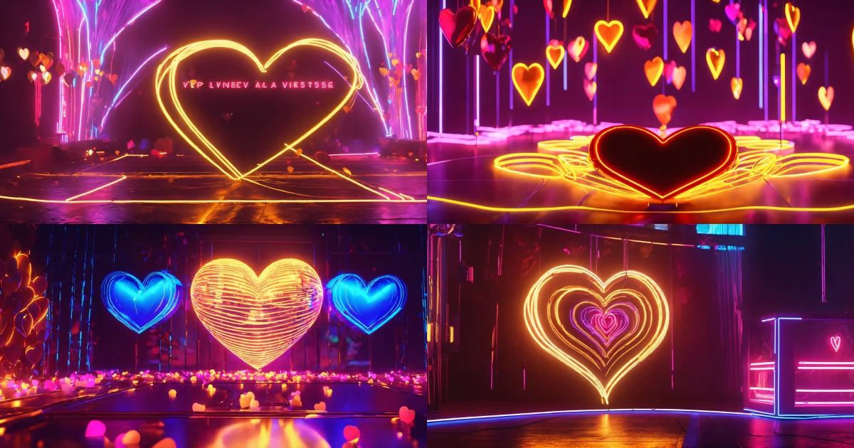 Lexica - "choose love wisely" neon hearts, ambient vibey lighting in ...