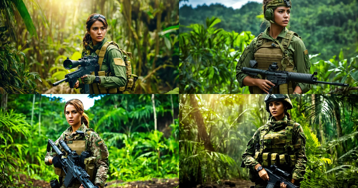 Lexica - Female commandos in jungle, perfect face, full camouflage, HDR ...