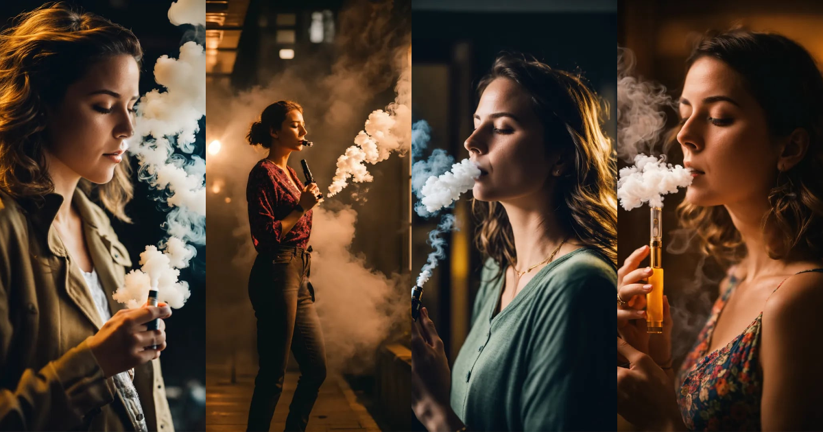 Lexica - British woman, aged late 30s, she is using a vape and is ...