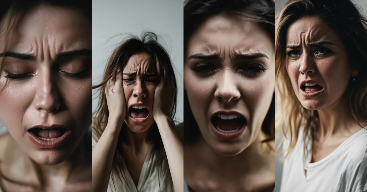 Lexica - WHITE BACKGROUND, extreme up shot PORTRAIT OF A woman crying ...