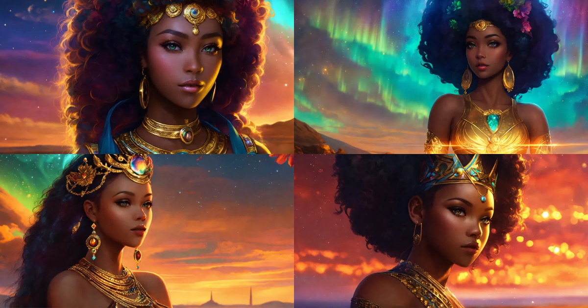 Lexica - Cute waifu, powerful AFRICAN goddess, afro-futurism, big amber ...