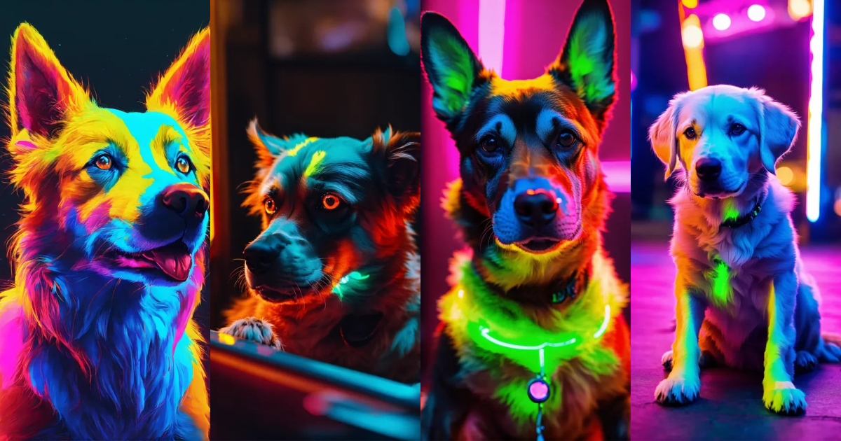 Lexica - Neon dog pointing to its eyes with its paws