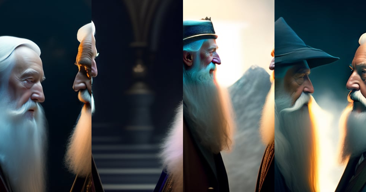 Lexica - Dumbledore and Gandalf standing 1meter away opposite to each ...