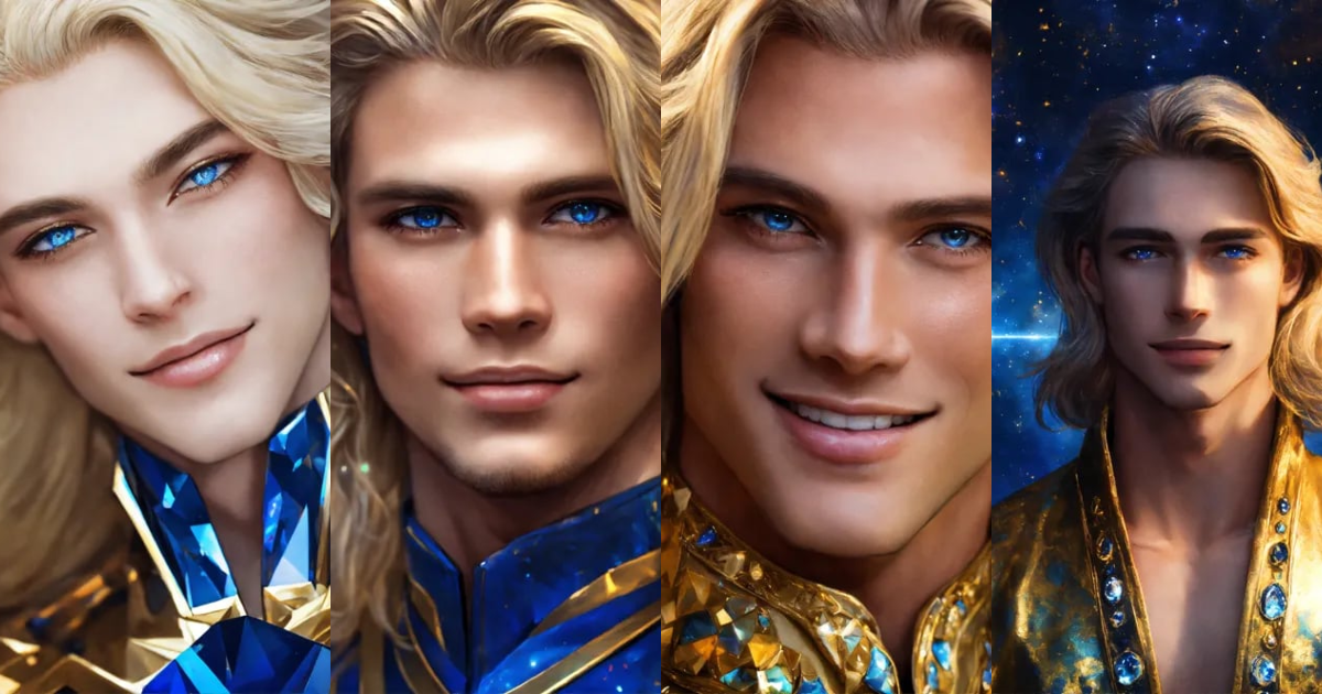 Lexica - Beautiful faces galactic men long blond hair, smiling, blue ...