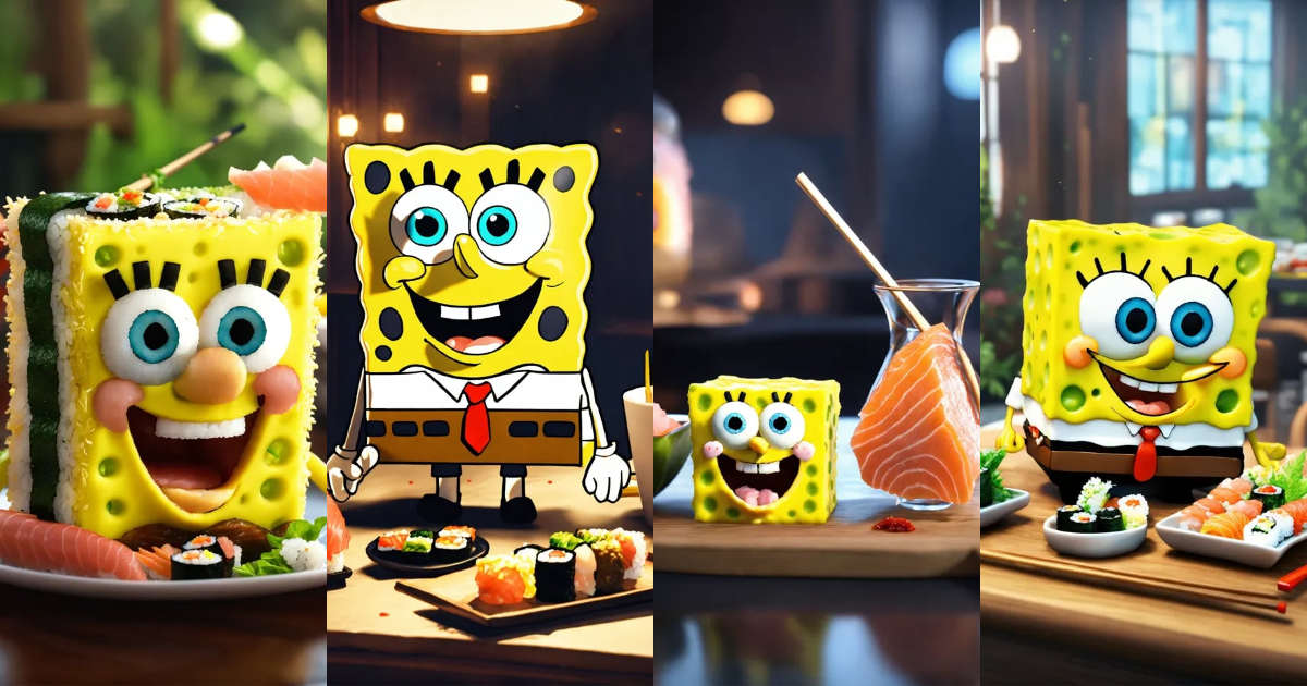 Lexica - Spongebob eating sushi, unreal engine render, 8k, realistic ...