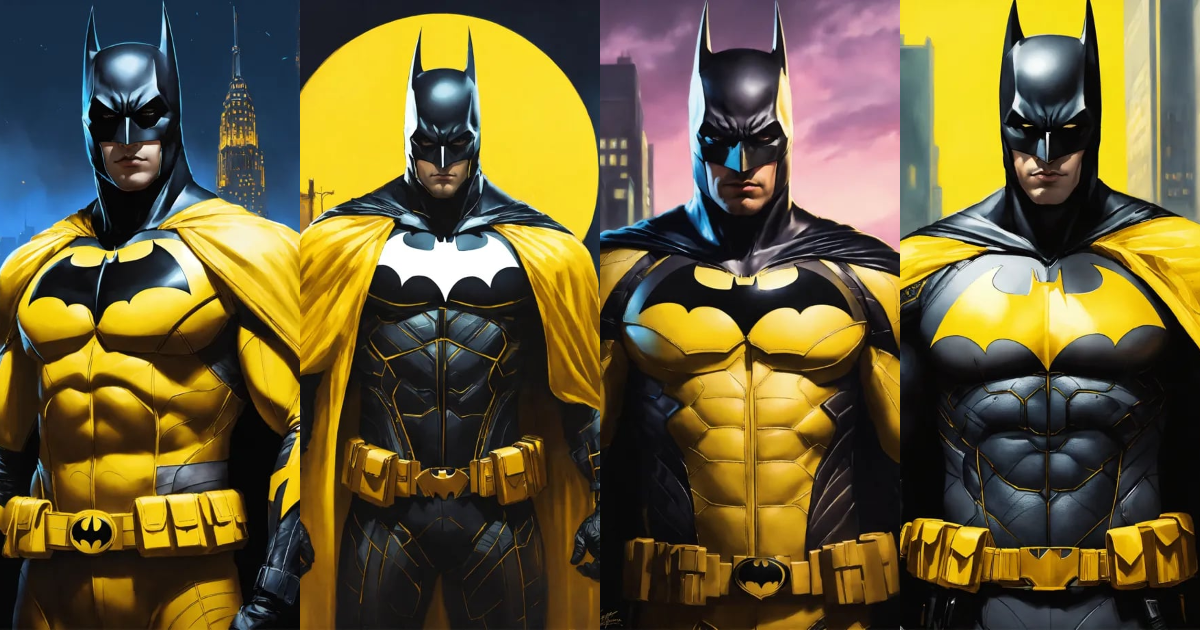 Lexica - Portrait painting of Batman wearing a (stunning yellow and ...
