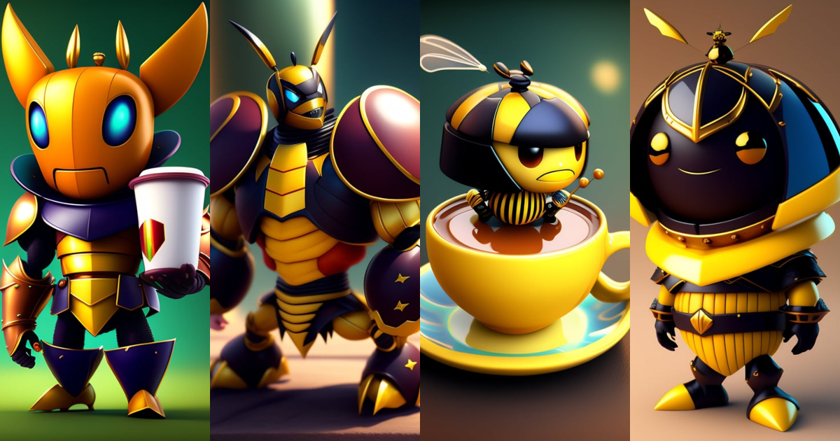Lexica - Cartoon bee knight looks like Beedrill with a cup of coffee
