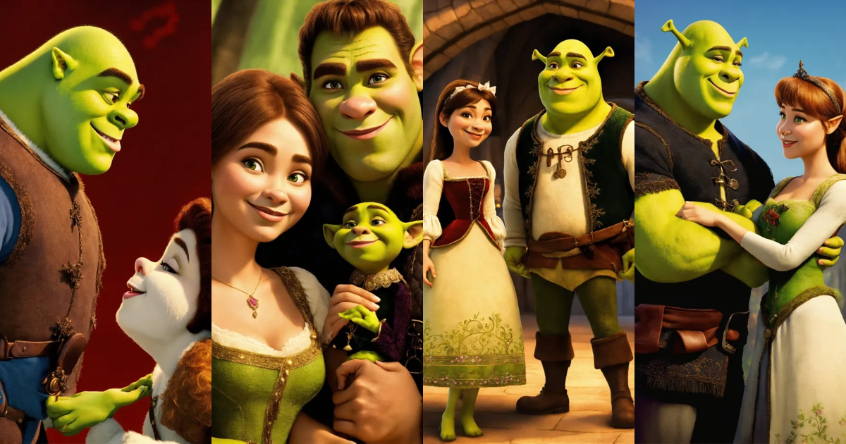 Lexica - Cute man and buatiful girl , style from Shrek, love