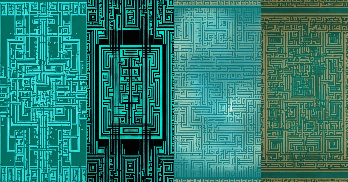 Lexica - A teal QR code, infinity, microchip, oriental rug design.