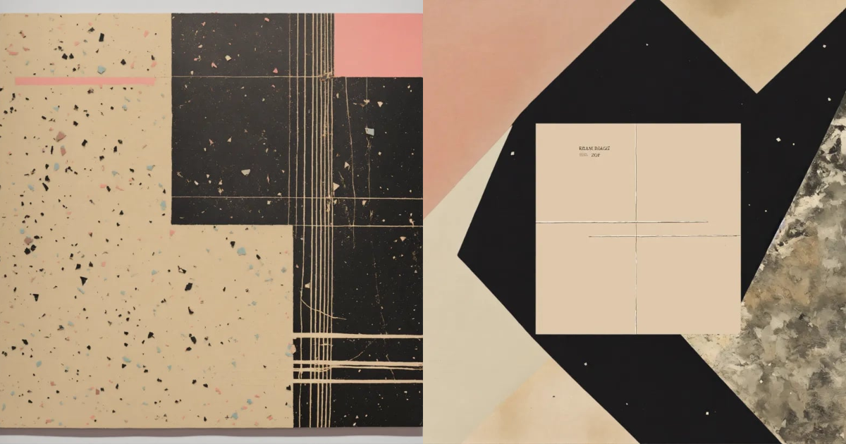 Lexica - Album cover, Fragments, riso design, texture, pastels cream black,