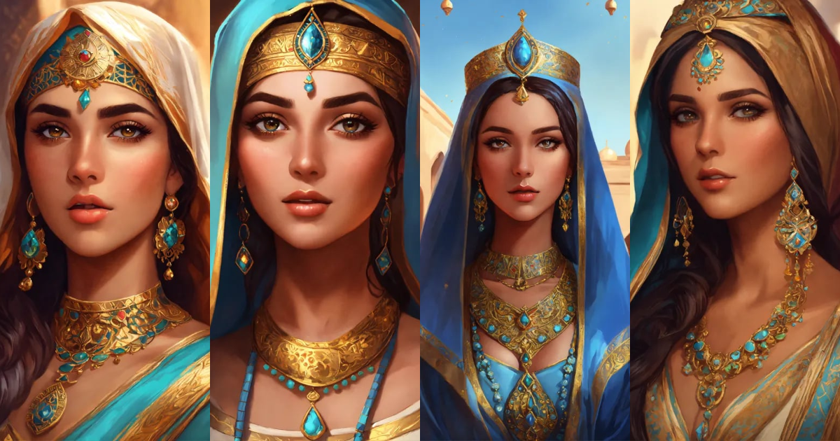 Lexica - Arab princess, realistic cartoon oil paint, 2D illustration ...
