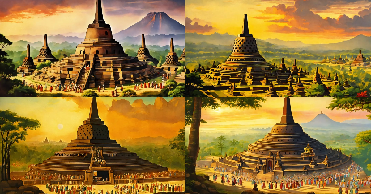 Lexica - Borobudur temple, 3 layers, surrounded by Buddhist pilgrims ...