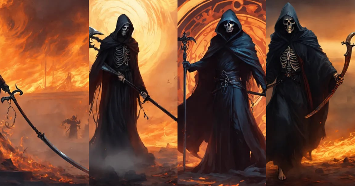 Lexica - The grim reaper with flowing scythe raised for the kill ...