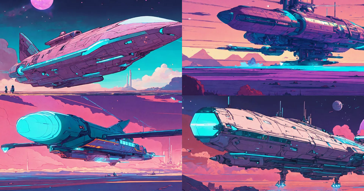 Lexica - Photo of futuristic spaceship launching on space, purple and ...