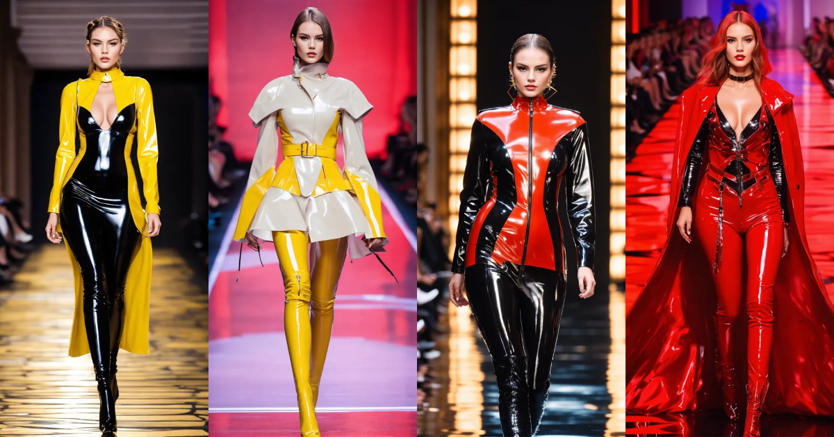 Lexica - A breathtaking woman fashion model dressed in latex on a fashion runway