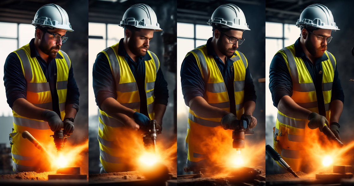 Lexica - Portrait of Engineer working with hammer, Showing the impact