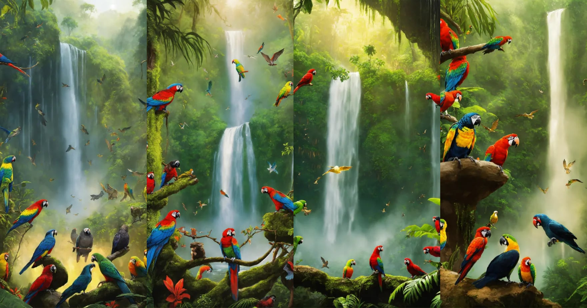 Lexica - Deep in the rainforest, a group of animals - from parrots to ...