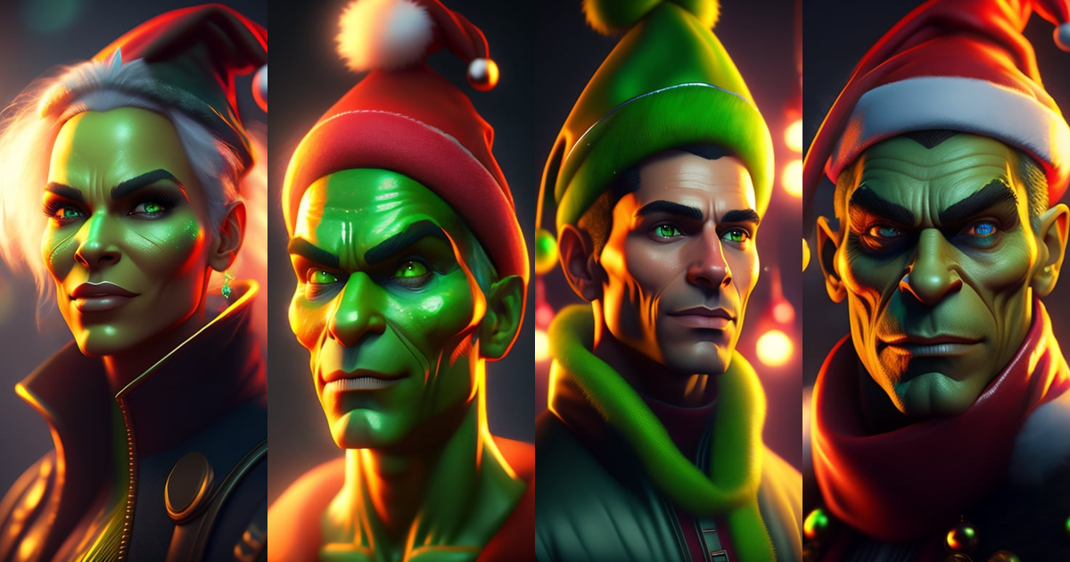 Lexica - Character concept portrait, xmas grinch, bright glowing, 3 d ...