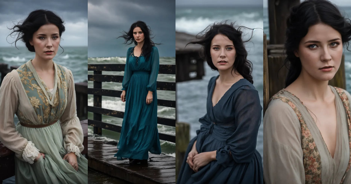 Lexica - Close up, 1910's 30 year old english woman, light kind eyes, 1910's poor dress, black ...