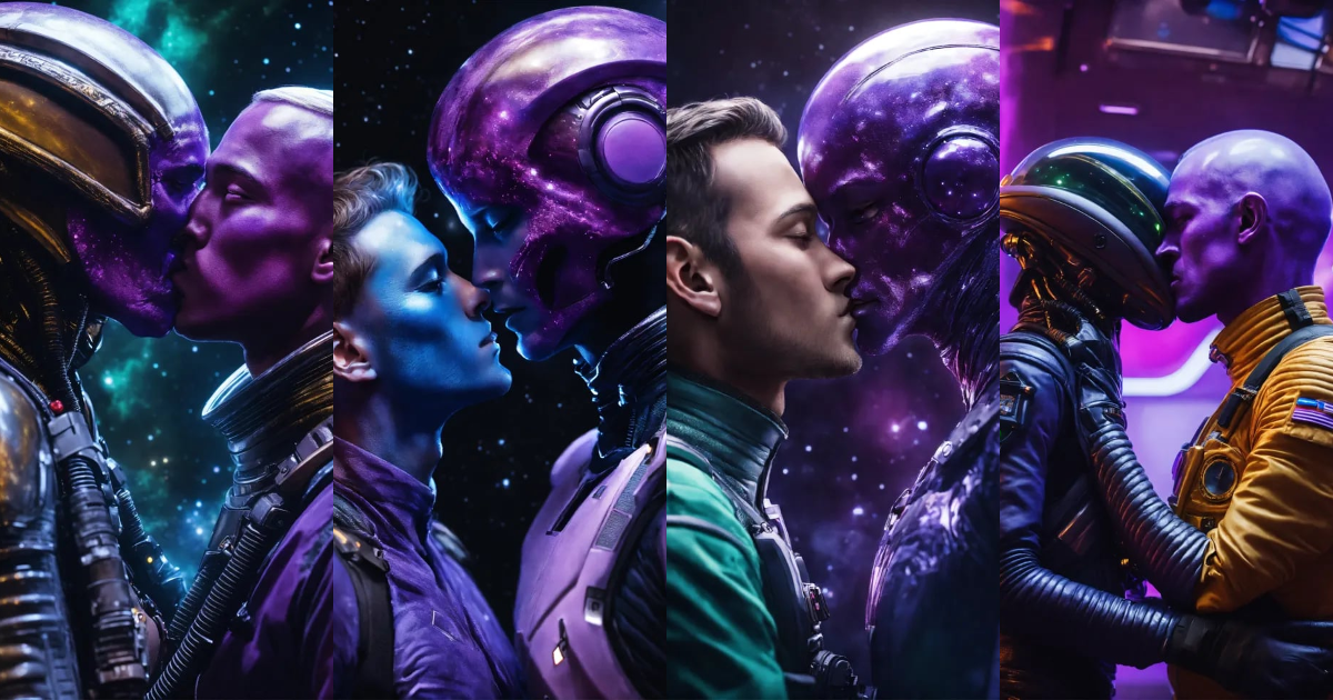 Lexica - Alien male with purple skin and a human male in a space ...