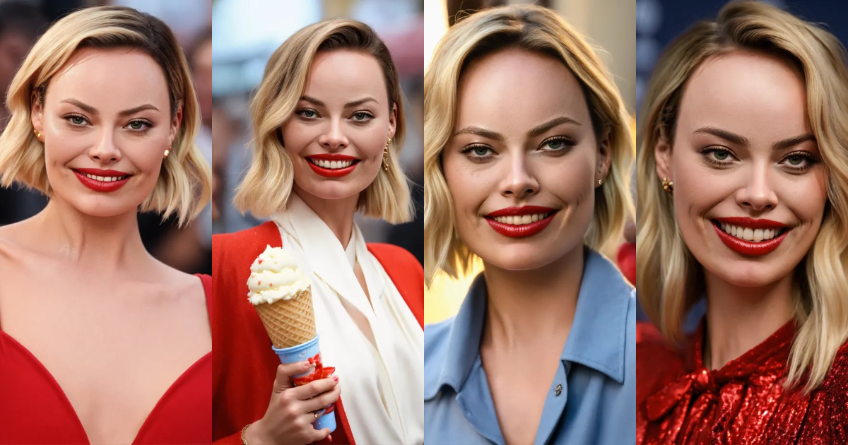 Lexica - The face of actress Margot Robbie, pixie hairstyle, bold red ...
