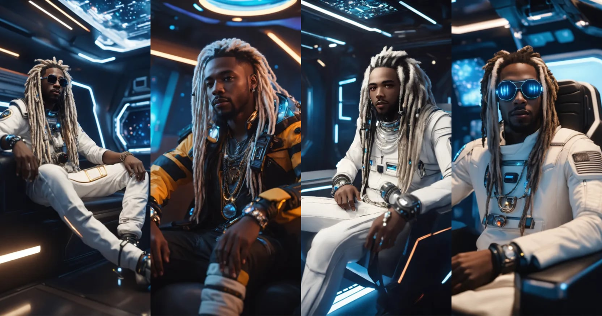 Lexica - Zoom out of a black male rockstar with bright white dreadlocks ...