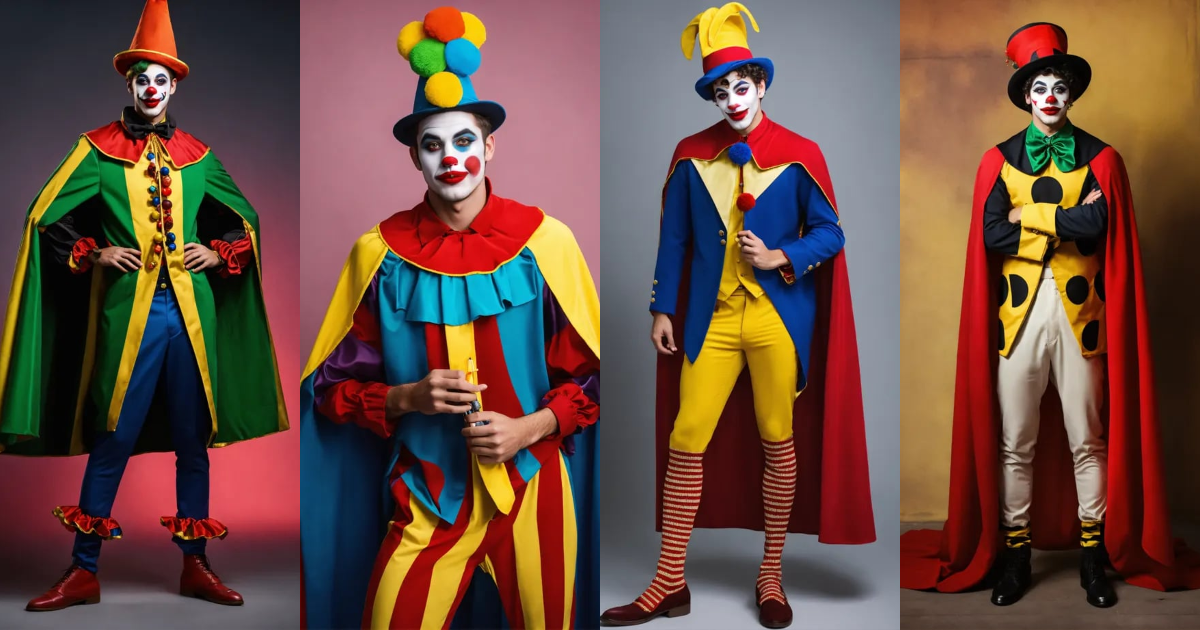 Lexica - Human male, court jester,, clown makeup, funny pose, full body ...