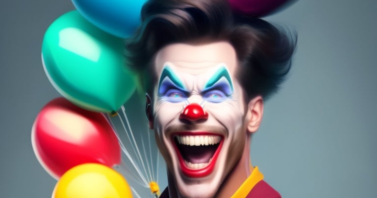 Lexica - Male character, with scary clown face, with balloons