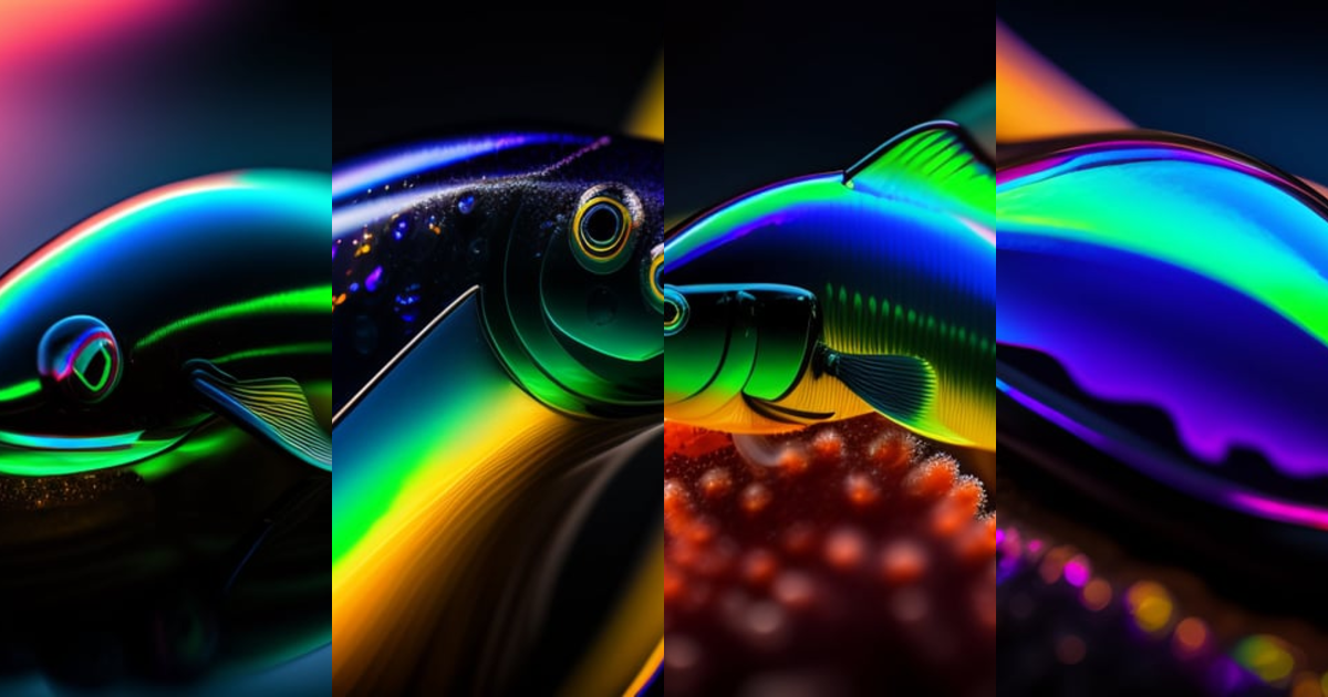 Lexica - A photograph of a glossy iridescent black squid, eye stalks ...