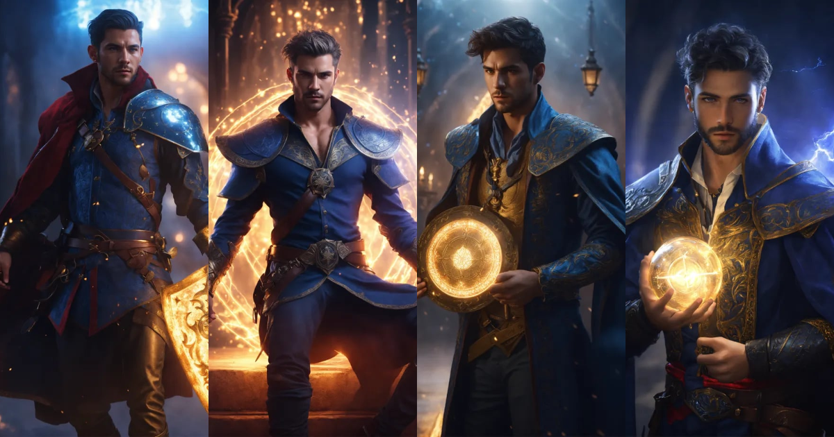 Lexica - A realistic full body portrait of a male magic user, indigo ...