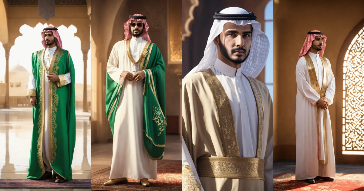 Lexica - Saudi prince traditional costume, standing, natural light ...