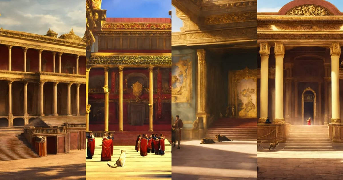 Lexica - Realistic palace with Daniel in the lions den