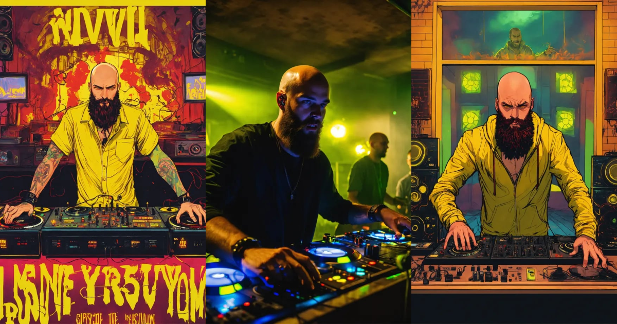 Lexica - A young bald man with beard possessed by the devil. yellow ...