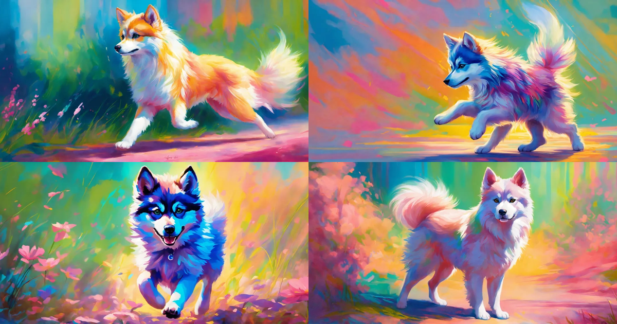Lexica - In this vibrant painting, a graceful Pomsky is captured in ...