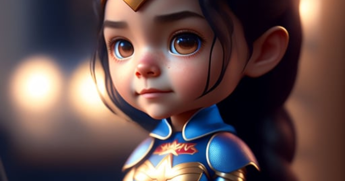 Lexica - Cute small humanoid wonderWoman sitting in front of laptop, unreal engine, cozy indoor ...