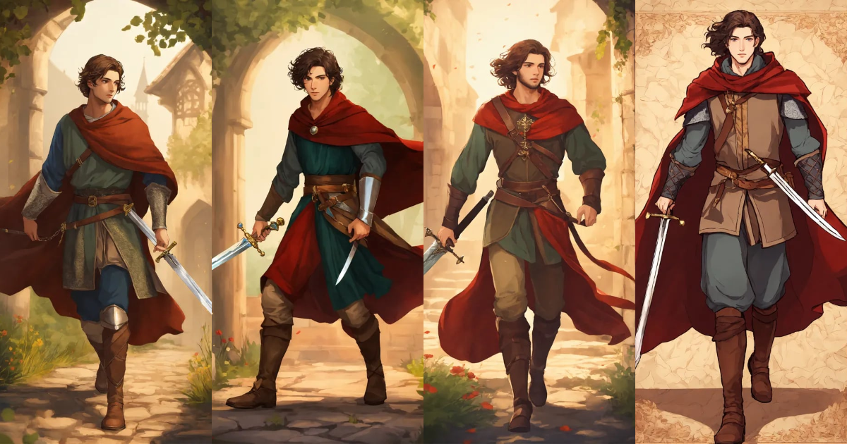 Lexica - Beautiful young medieval man holding a sword running, full ...