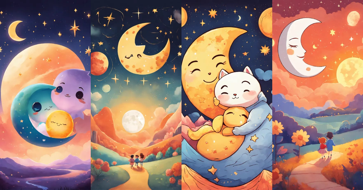 Lexica - A cute drew,Star, Moon and Sun hugging each other in a ...