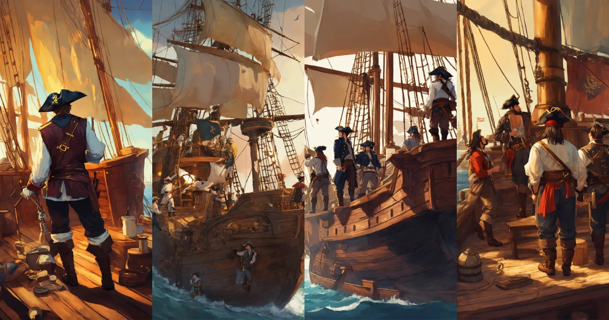 Lexica - Create a pirate crew on the ship doing stuff, side view ...