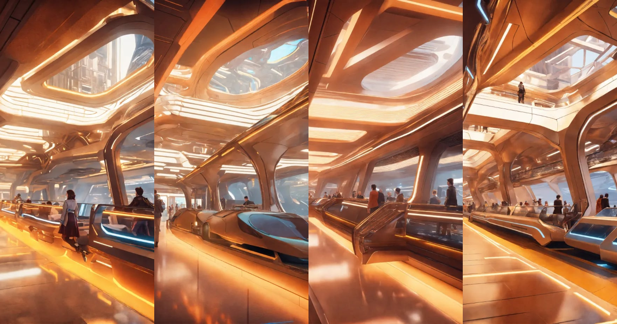 Lexica - The crowd moves mindlessly through the people movers on a ...