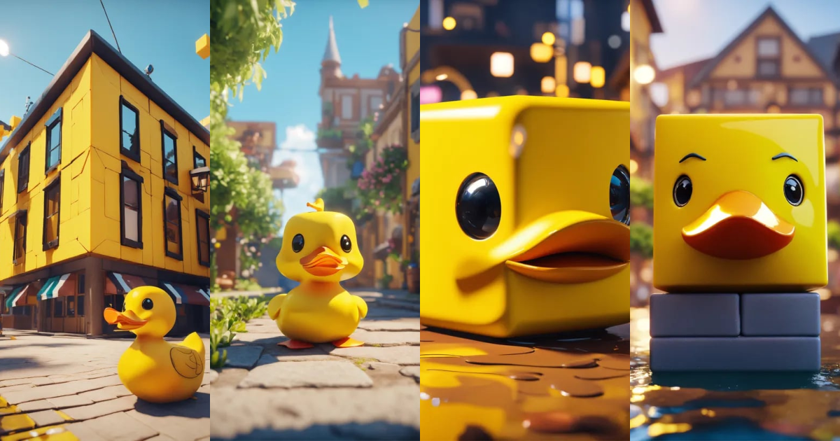 Lexica - A cute yellow cube duck in a cube town, unreal engine render 8k