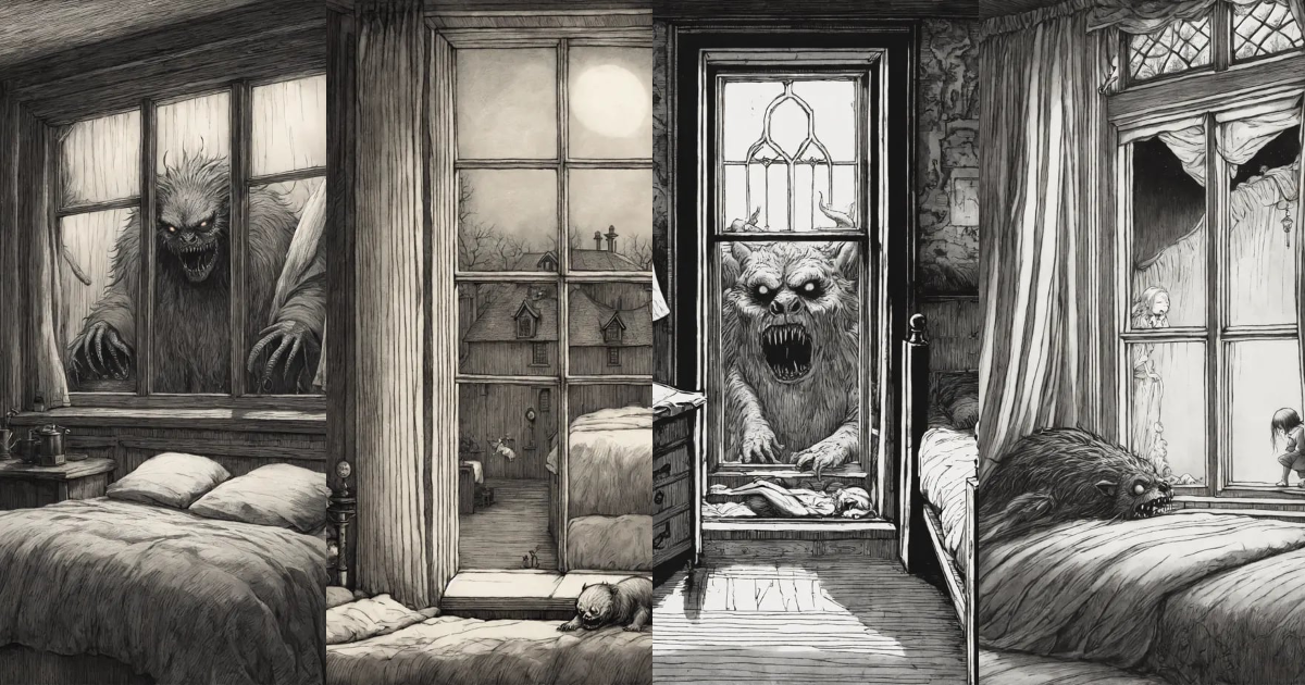 Lexica - A monster outside looking through the window to a child ...