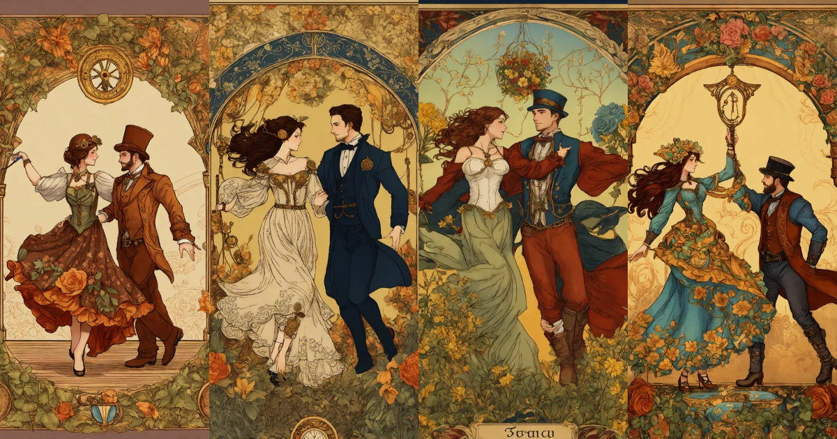 Lexica - Tarot card, man and woman dancing beneath a floral arch ...