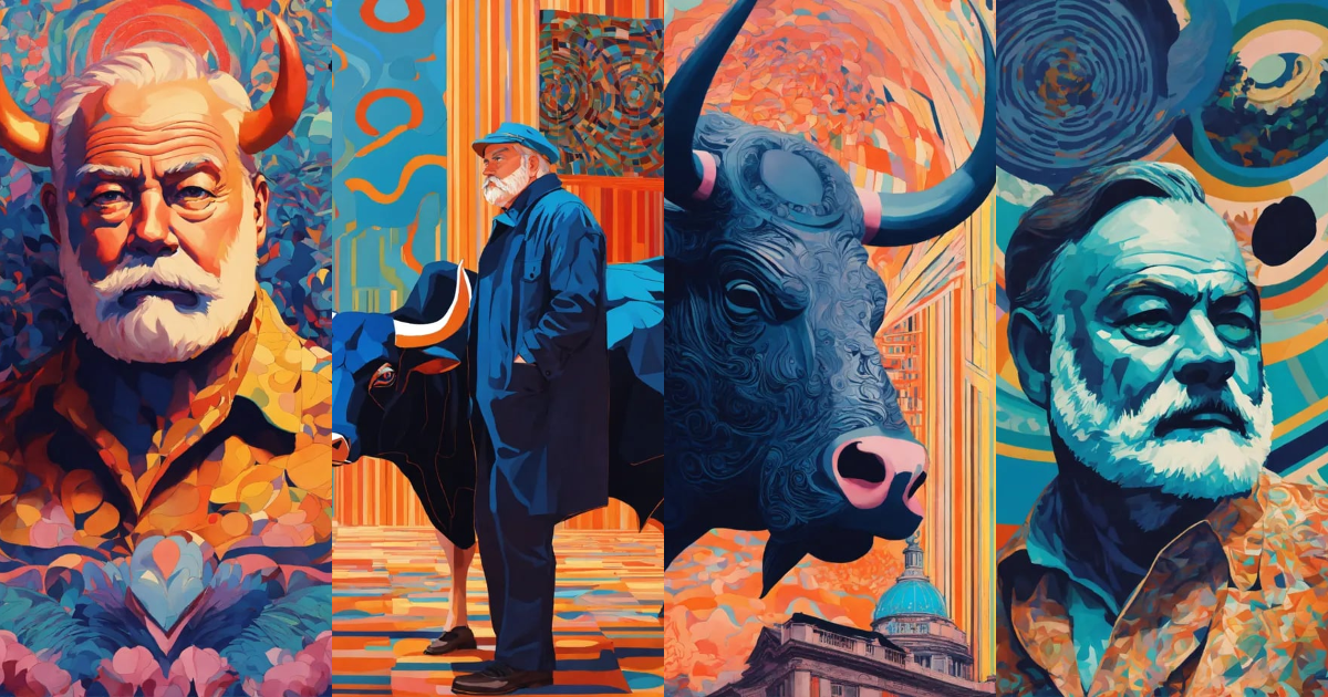 Lexica - Ernest Hemingway and a statue of a bull, environment map ...