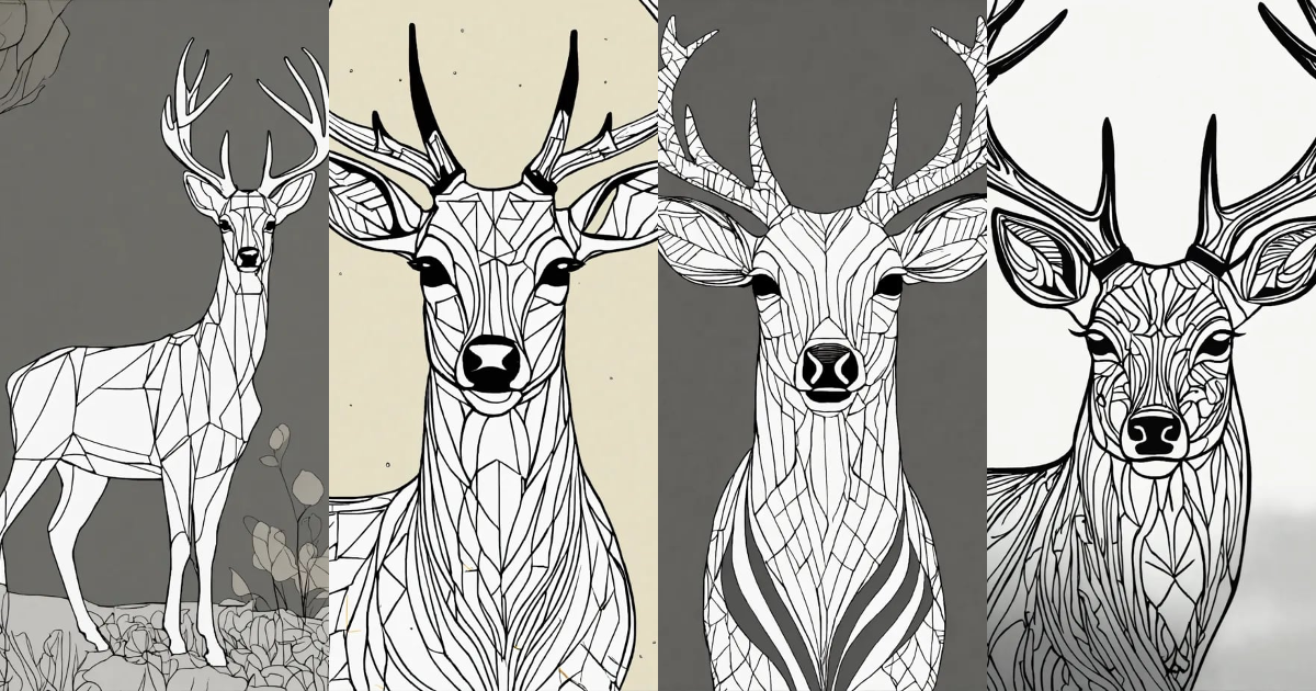 Lexica - Deer Black and white line only Picasso No background Simple