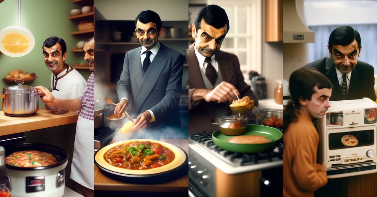 Lexica - A polaroid of Mr Bean cooking