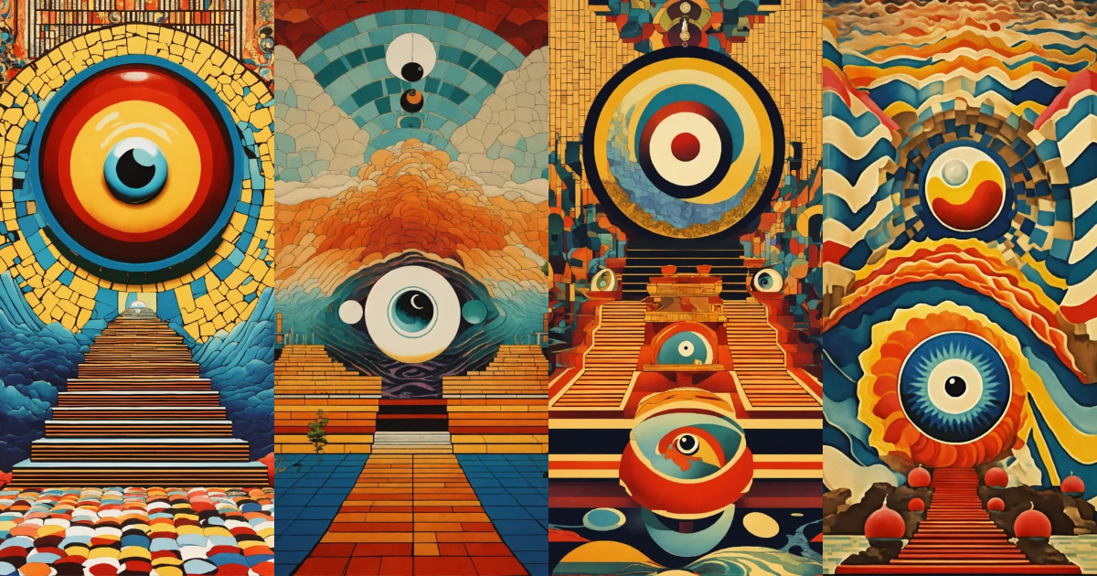Lexica - Japanese vintage poster, eye ball dimension merging with ...