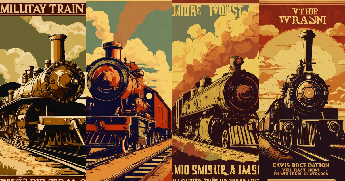 Lexica - A military train with cannon vintage poster in the style of ...