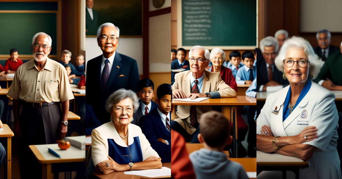 Lexica - Portrait of an old teacher in front of a school class in a ...